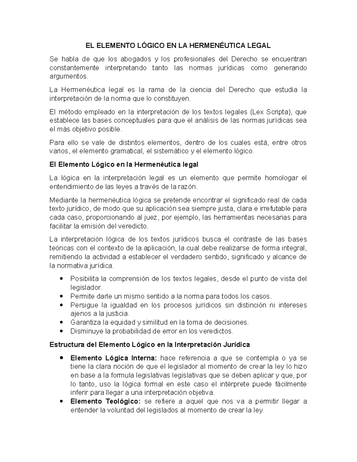 EL Elemento Lógico en la Hermenéutica Legal - EL ELEMENTO LÓGICO EN LA ...