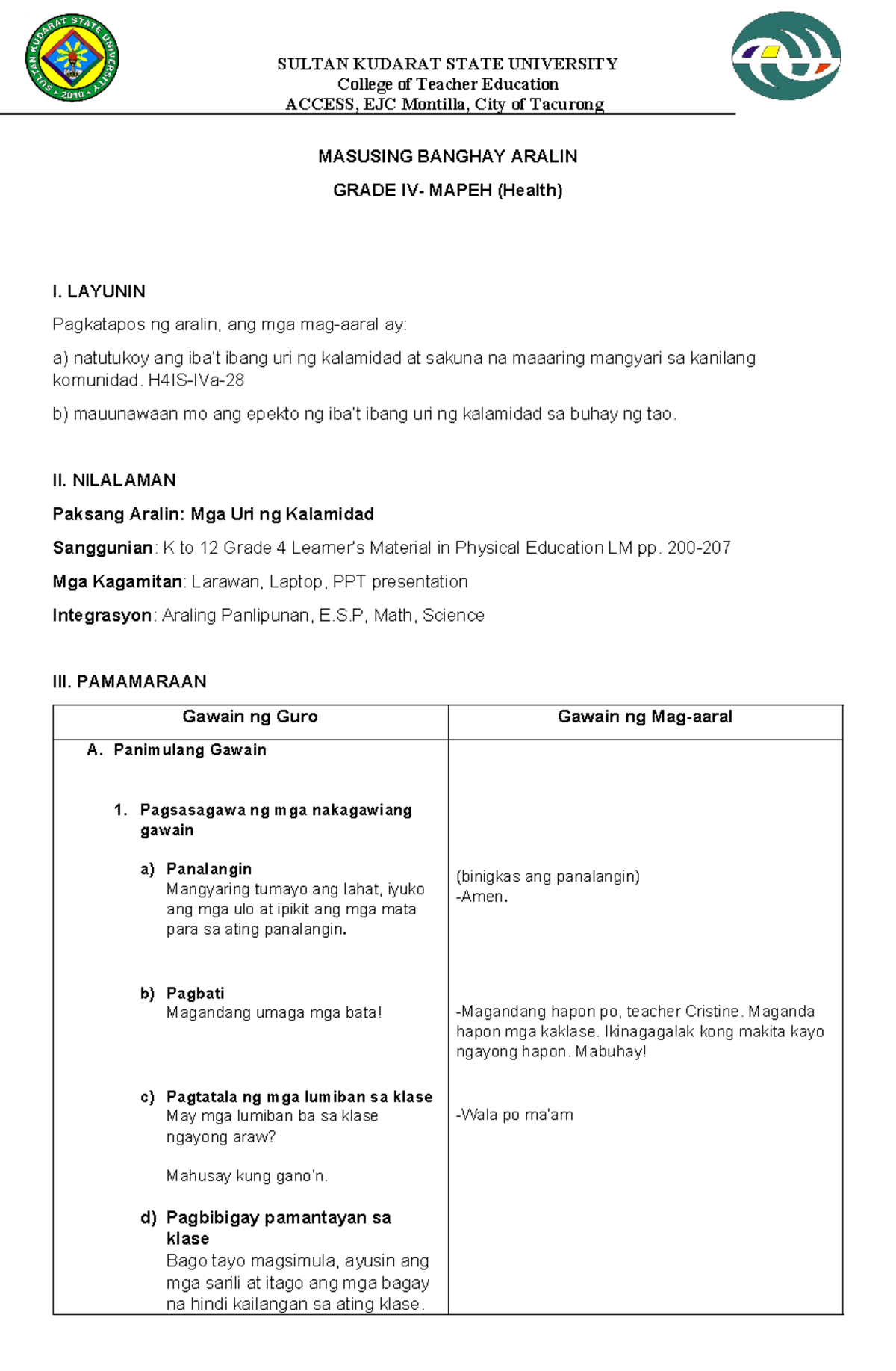 LP-in- Mapehhealth-for-F2F-DEMO- Teaching - College of Teacher Education ACCESS, EJC Montilla ...