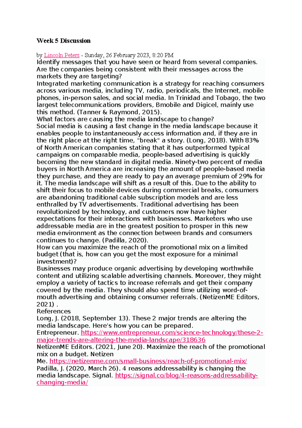 Week 5 Discussion - Week 5 Discussion by Lincoln Peters - Sunday, 26 February 2023, 8:20 PM ...