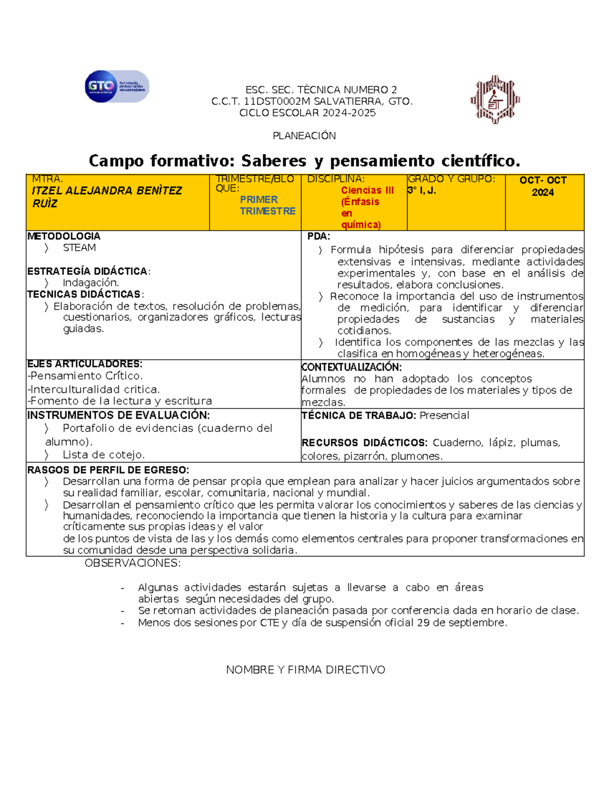 Química OCT Itzel Benitez - ESC. SEC. TÈCNICA NUMERO 2 C.C. 11DST0002M ...