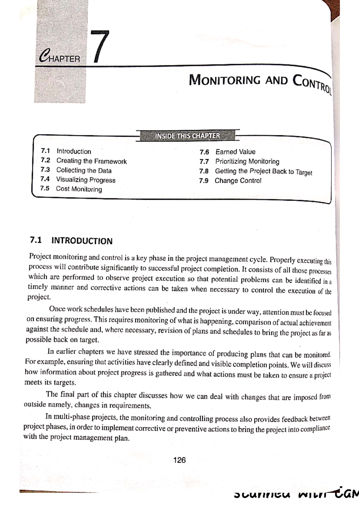 SPM UNIT 3 - CHAPTER 7 MONITORING AND CONTROL INSIDE THIS CHAPTER 7 Introduction 7 Earned Value ...