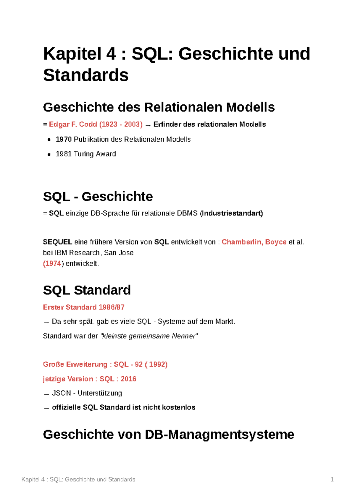 Kapitel 4 SQL Geschichte und Standards - Kapitel 4 : SQL: Geschichte und Standards 1 Kapitel 4 ...