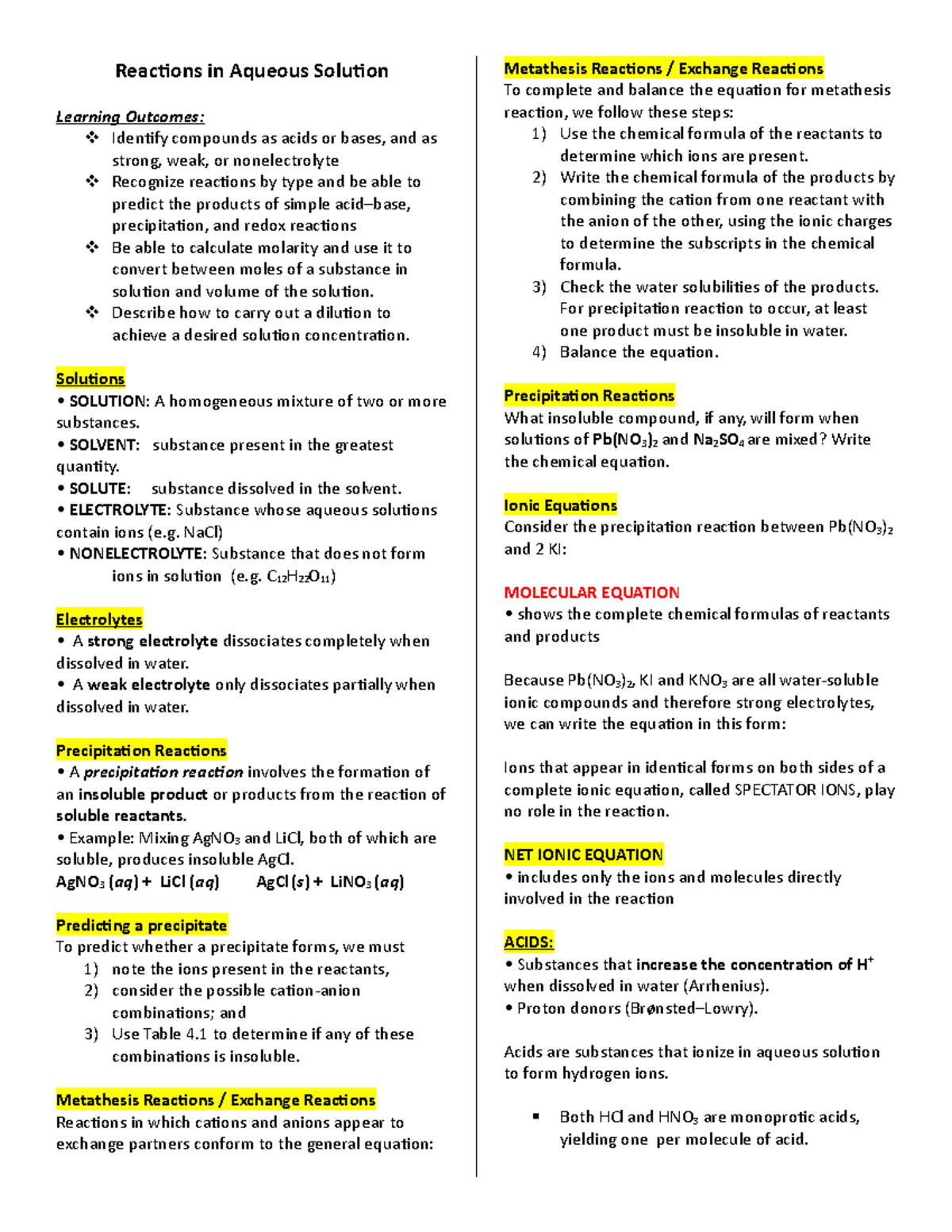 Reactions in Aqueous Solution - Reactions in Aqueous Solution Learning ...