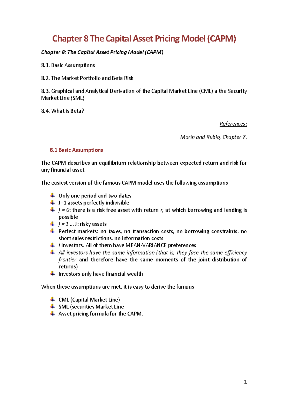 Chapter 8 The Capital Asset Pricing Model - Chapter 8 The Capital Asset Pricing Model (CAPM ...