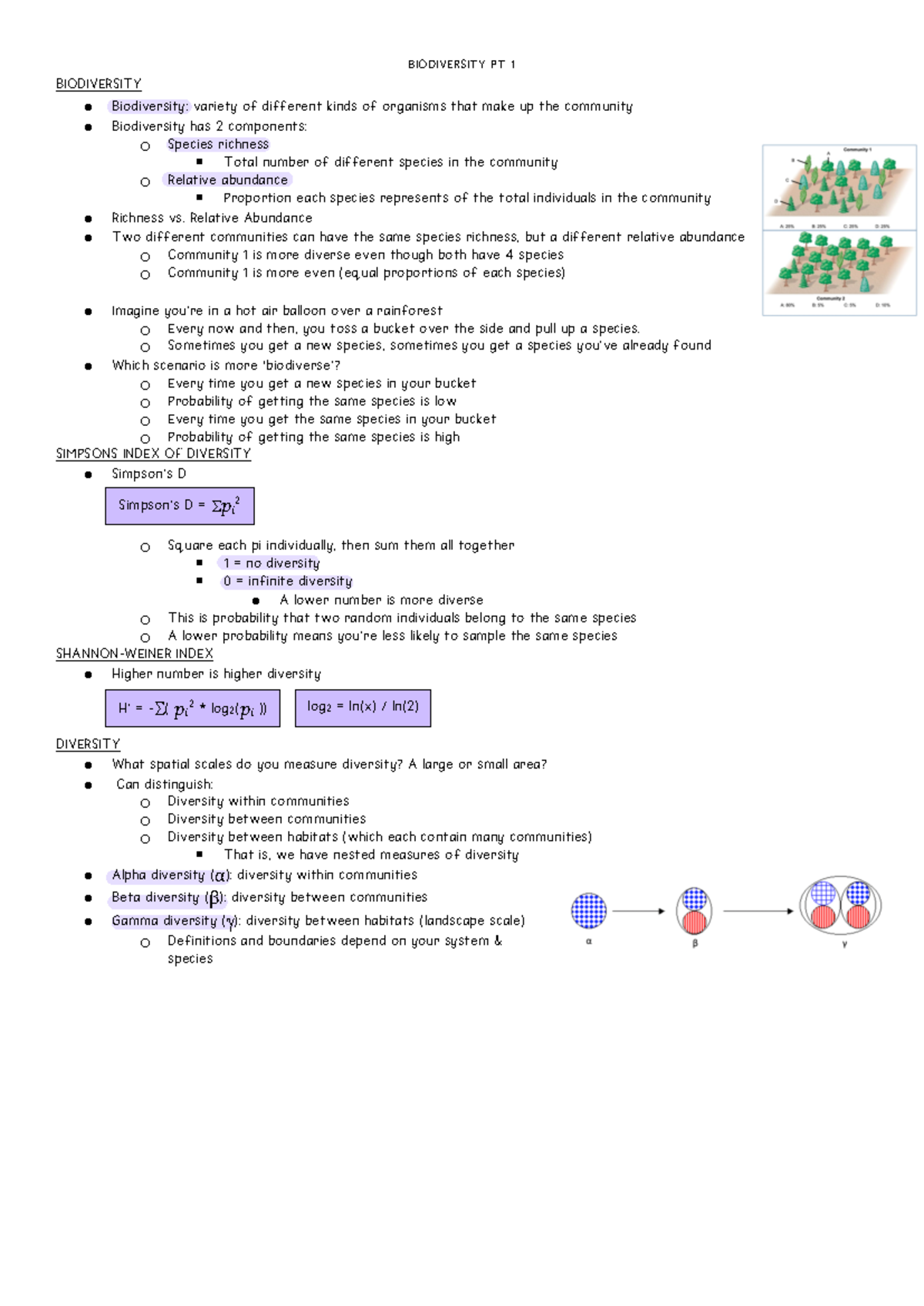 Exam Notes - Lecture 14 - BIODIVERSITY PT 1 BIODIVERSITY Biodiversity ...