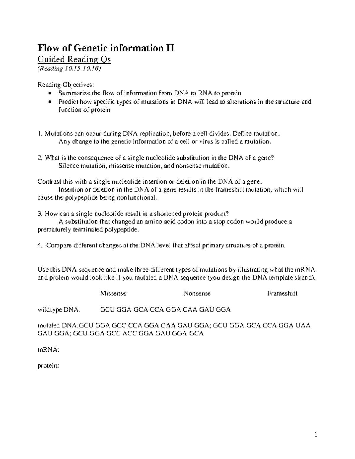 L14 GRQs Flow of Genetic information II - 1 Flow of Genetic information ...