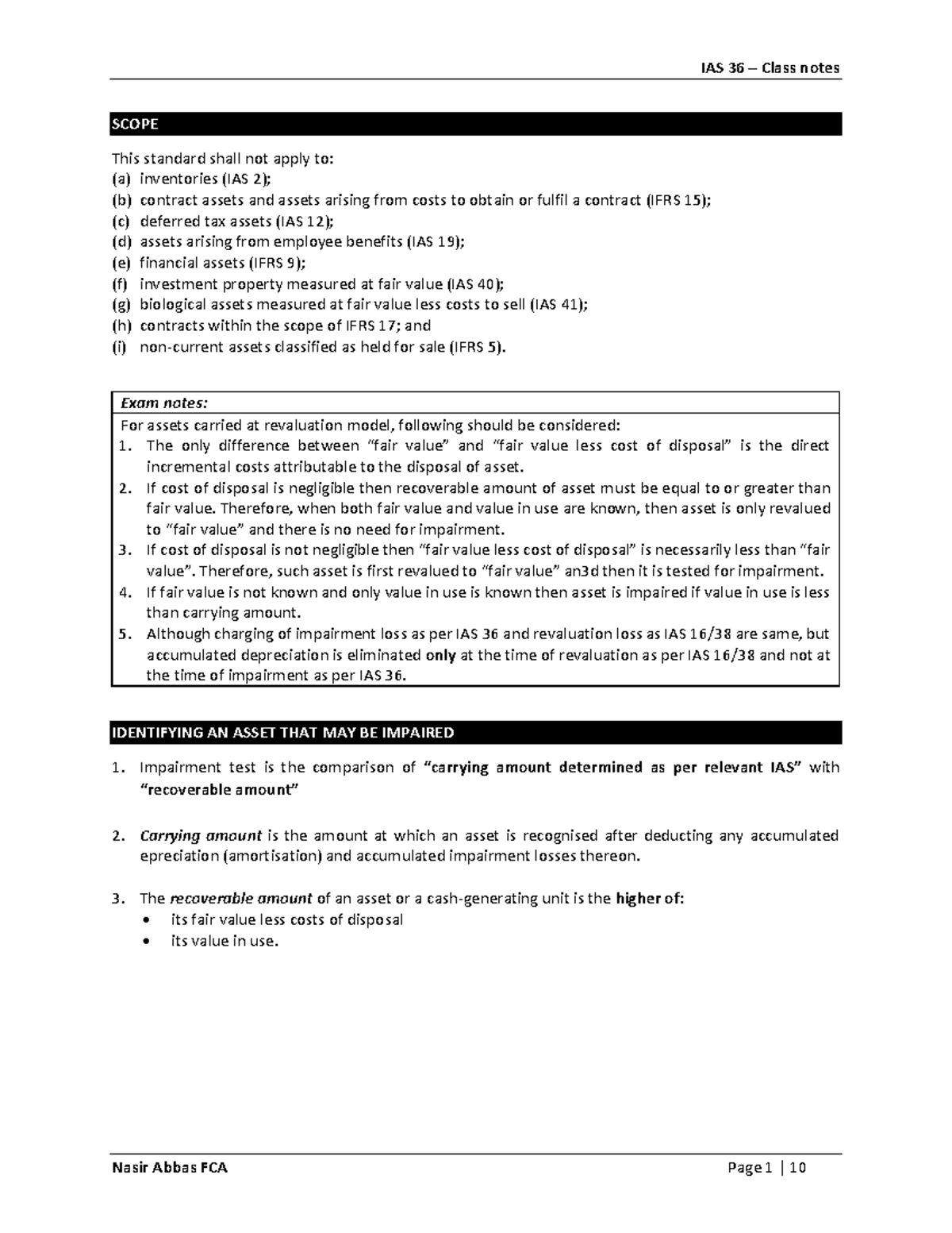 IAS 36 Class Notes IAS 36 By Nasir Abbas SCOPE This Standard