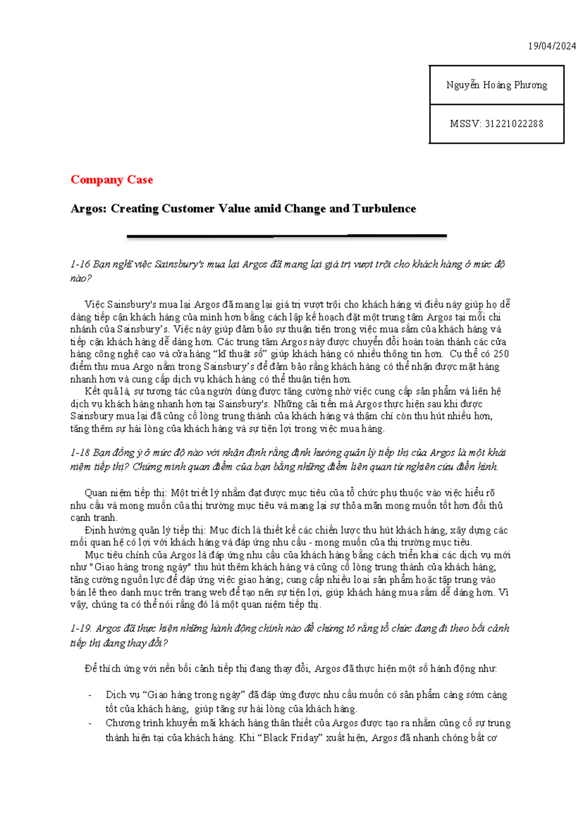 Case Study Argos - 19/04/ Company Case Argos: Creating Customer Value amid Change and Turbulence ...