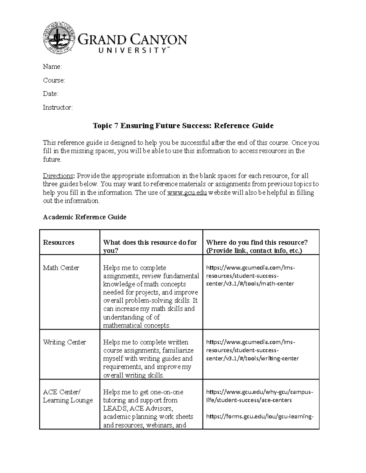 Reference Guide - Name: Course: Date: Instructor: Topic 7 Ensuring ...