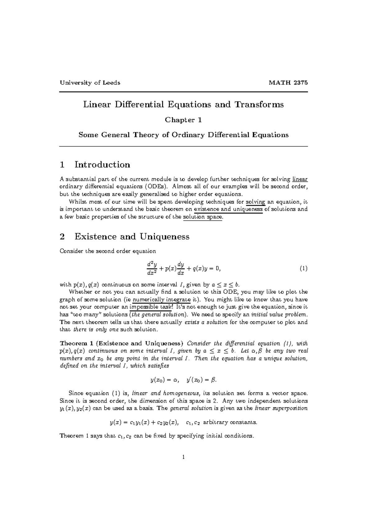 Lecture Notes Lectures 1 33 University Of Leeds Math 2375 Linear
