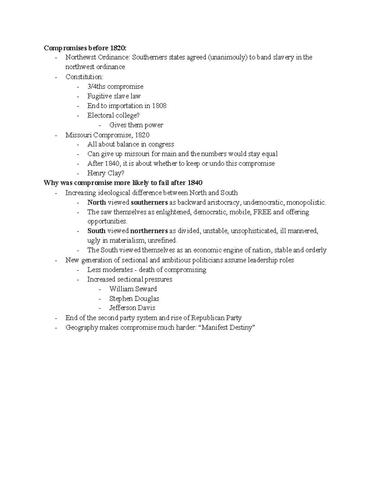 Unit 4 apush notes - Compromises before 1820: - Northewst Ordinance ...