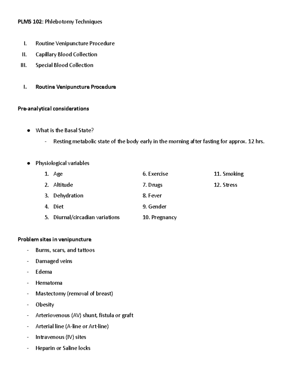 Phlebotomy Techniques - Routine Venipuncture Procedure II. Capillary ...