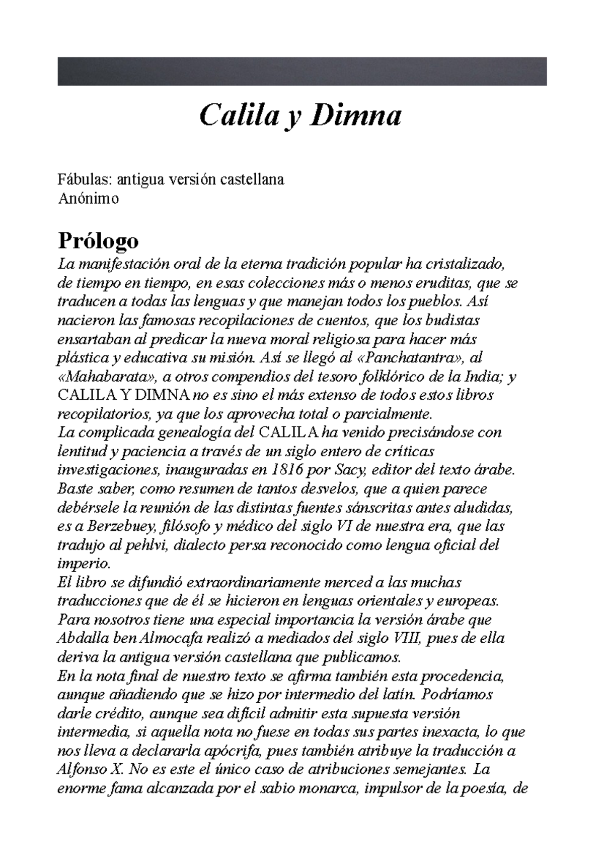 Calila y Dimna - notas - Calila y Dimna Fábulas: antigua versión ...