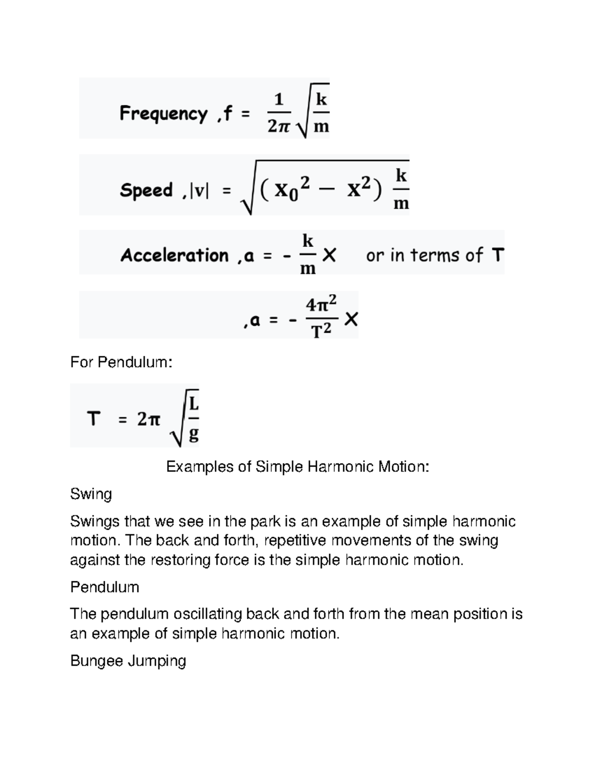 Engineers Physics - For Pendulum: Examples of Simple Harmonic Motion ...