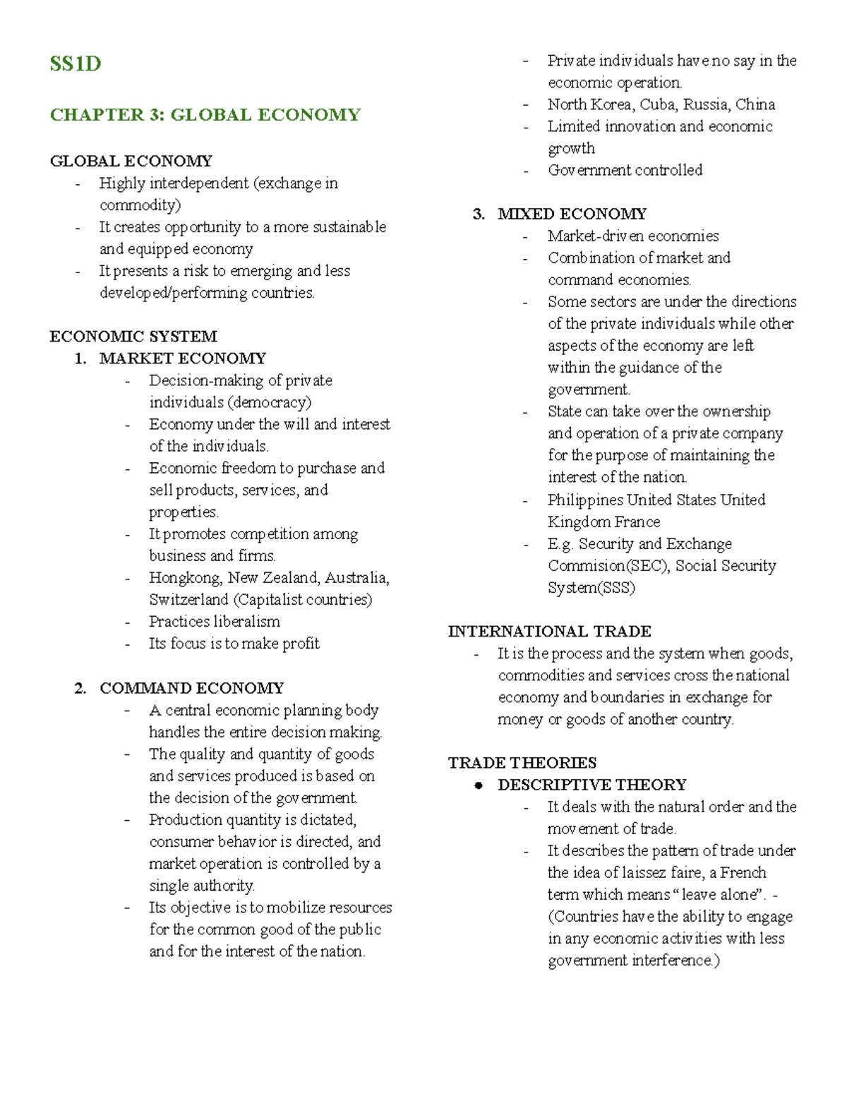 SS1D - Google Docs - lecture- global eco - SS1D CHAPTER 3: GLOBAL ...