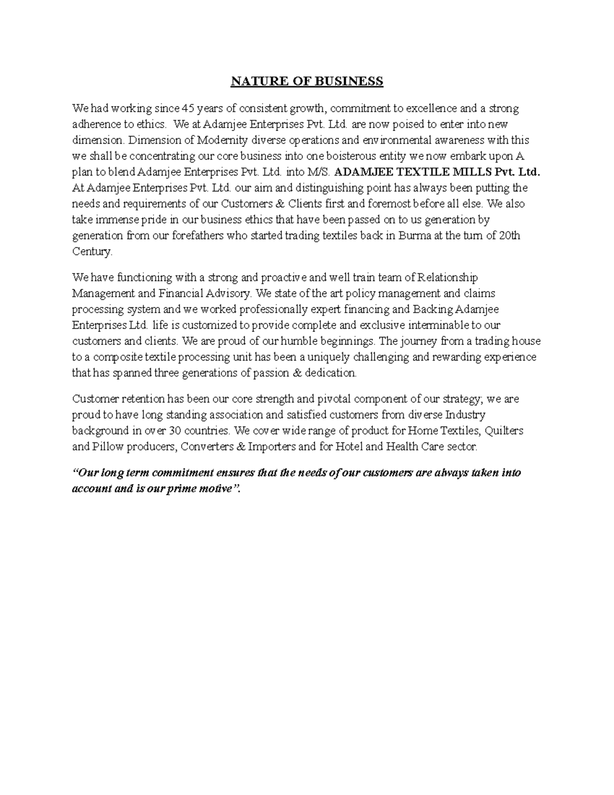 Nature OF Business - English practice materials - NATURE OF BUSINESS We ...