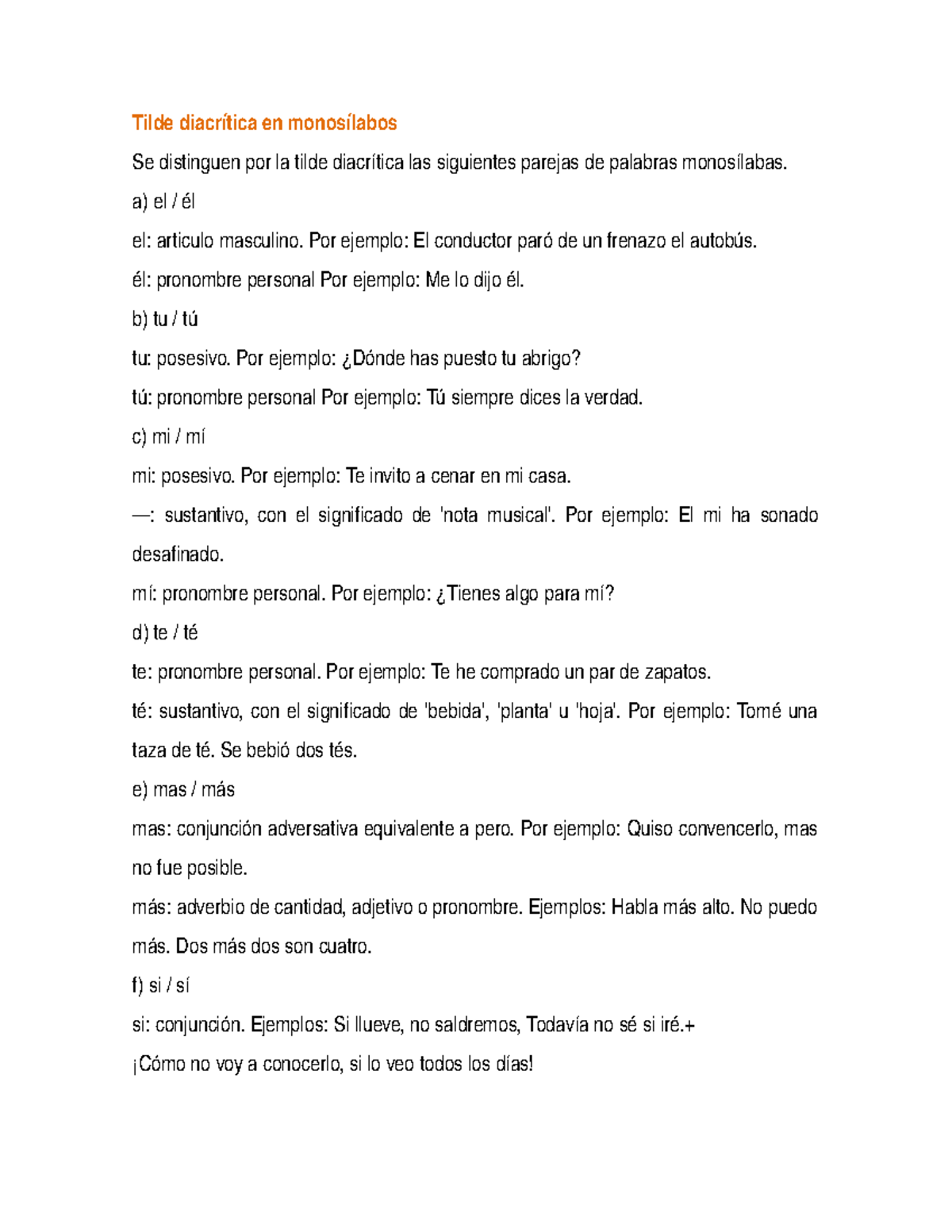 Ejemplos Tilde diacrítica en monosílabos año 2021 - Redacción General ...