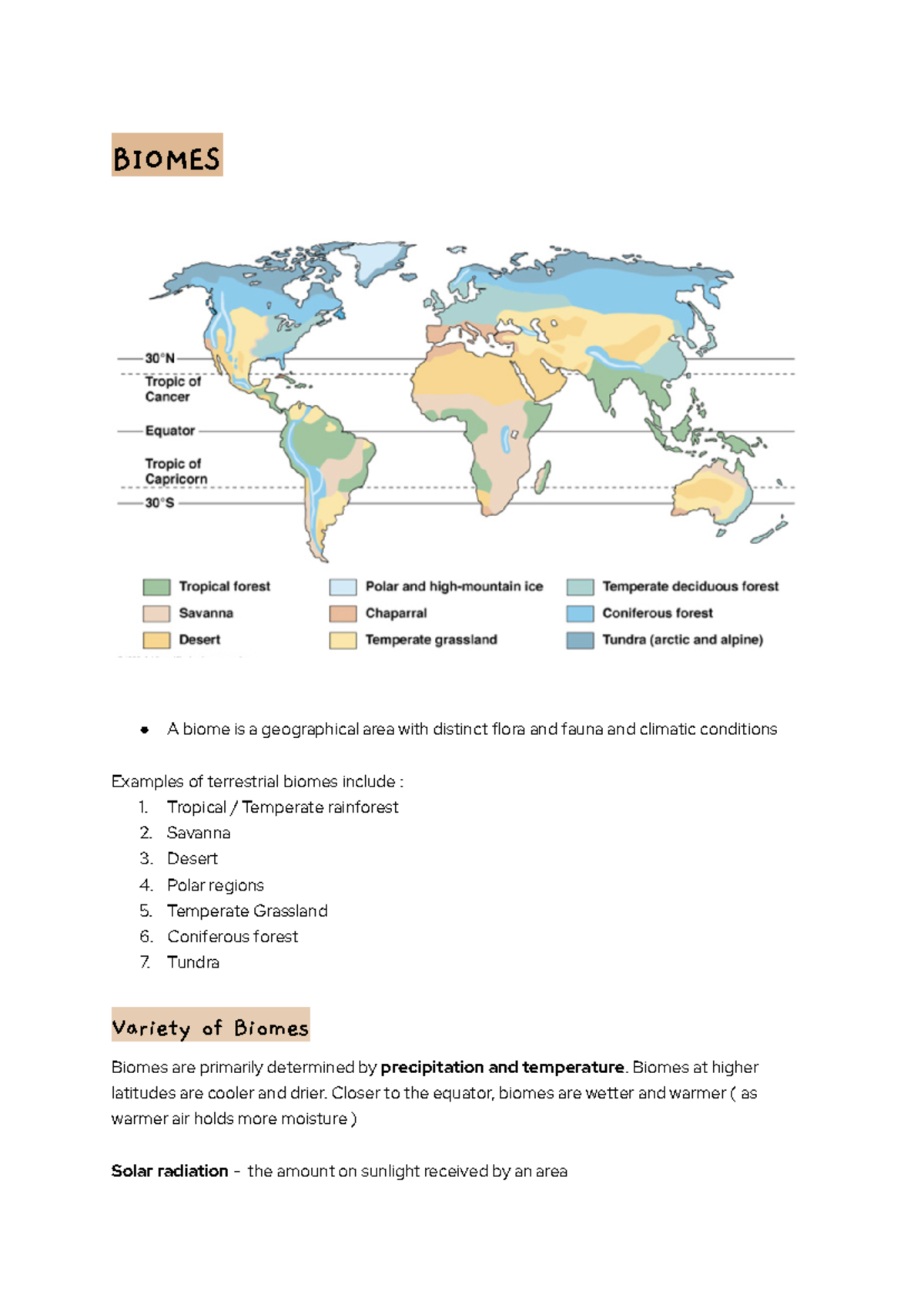 Geography notes 2024 - BIOMES A biome is a geographical area with ...