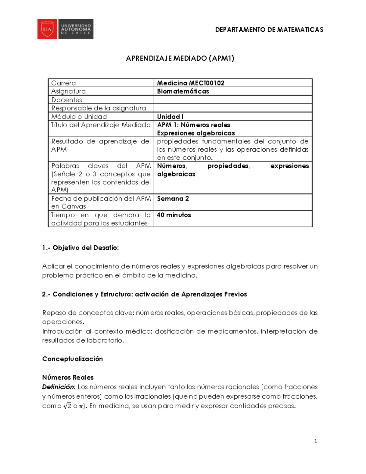 APM1 Bio Matematica - APRENDIZAJE MEDIADO (APM 1 ) Carrera Medicina ...