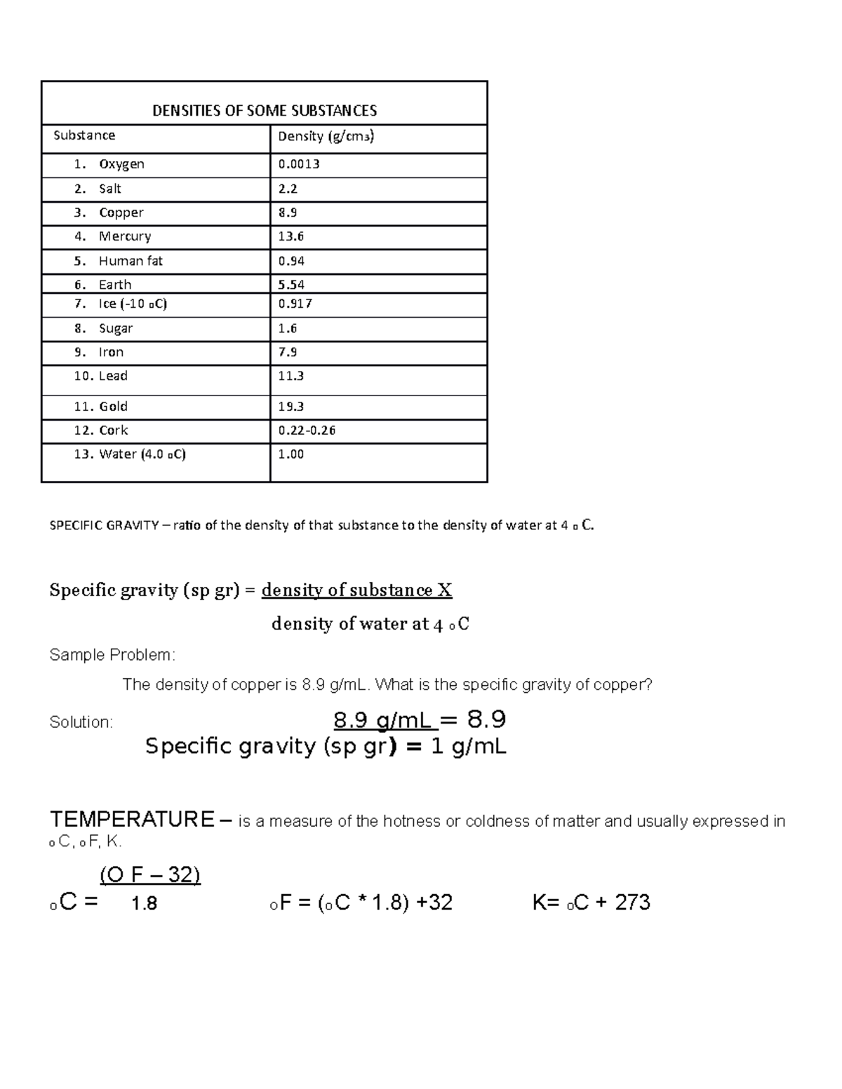 8 Densities OF SOME Substances - DENSITIES OF SOME SUBSTANCES Substance ...