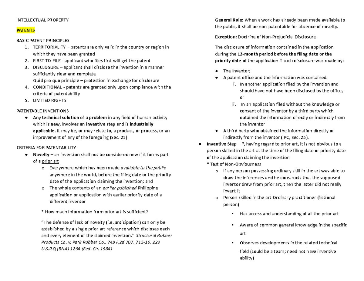 Intellectual Property - INTELLECTUAL PROPERTY PATENTS BASIC PATENT ...