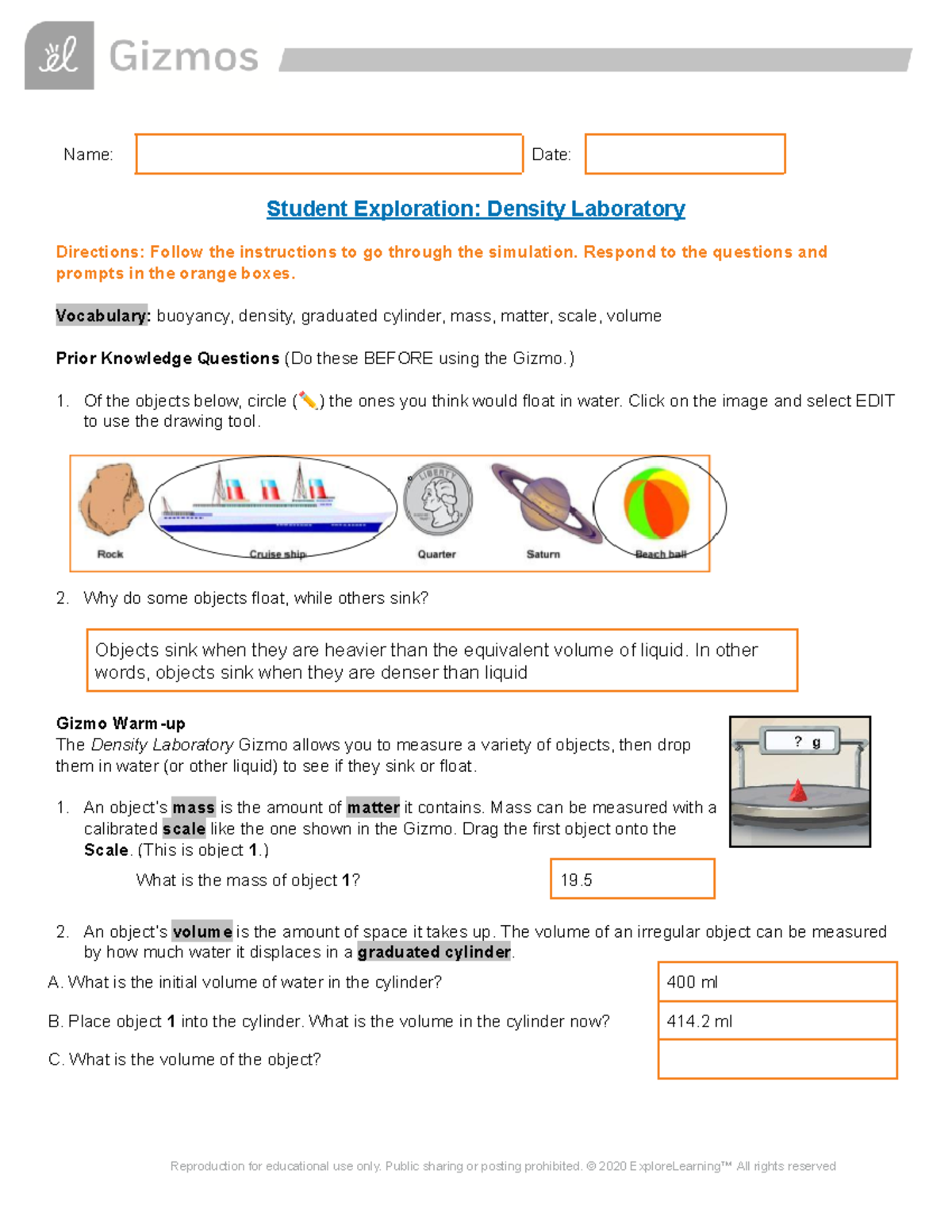 Leonidas Vasquez - Copy of Density Lab SE - Name: Date: Student ...