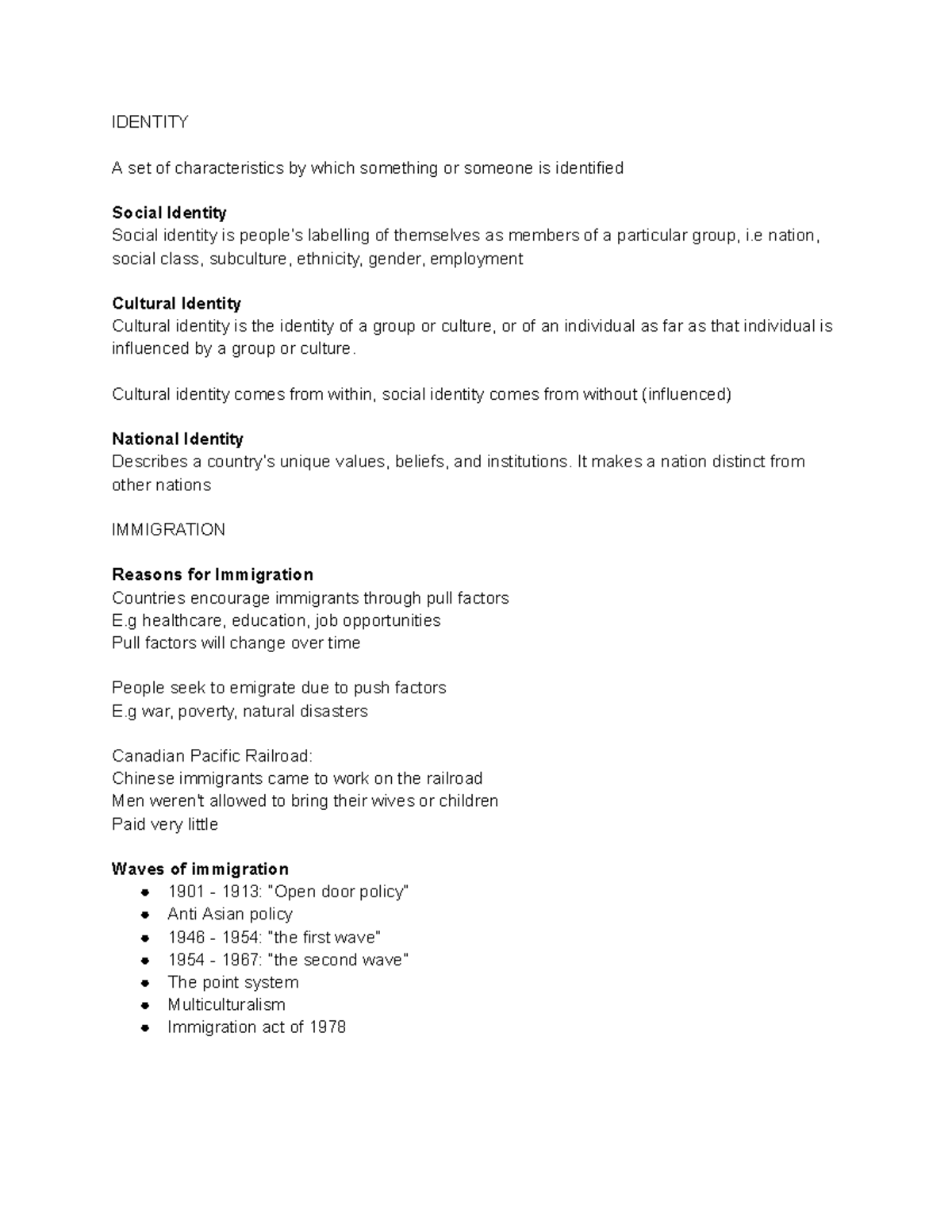 History Identity Notes - IDENTITY A set of characteristics by which ...