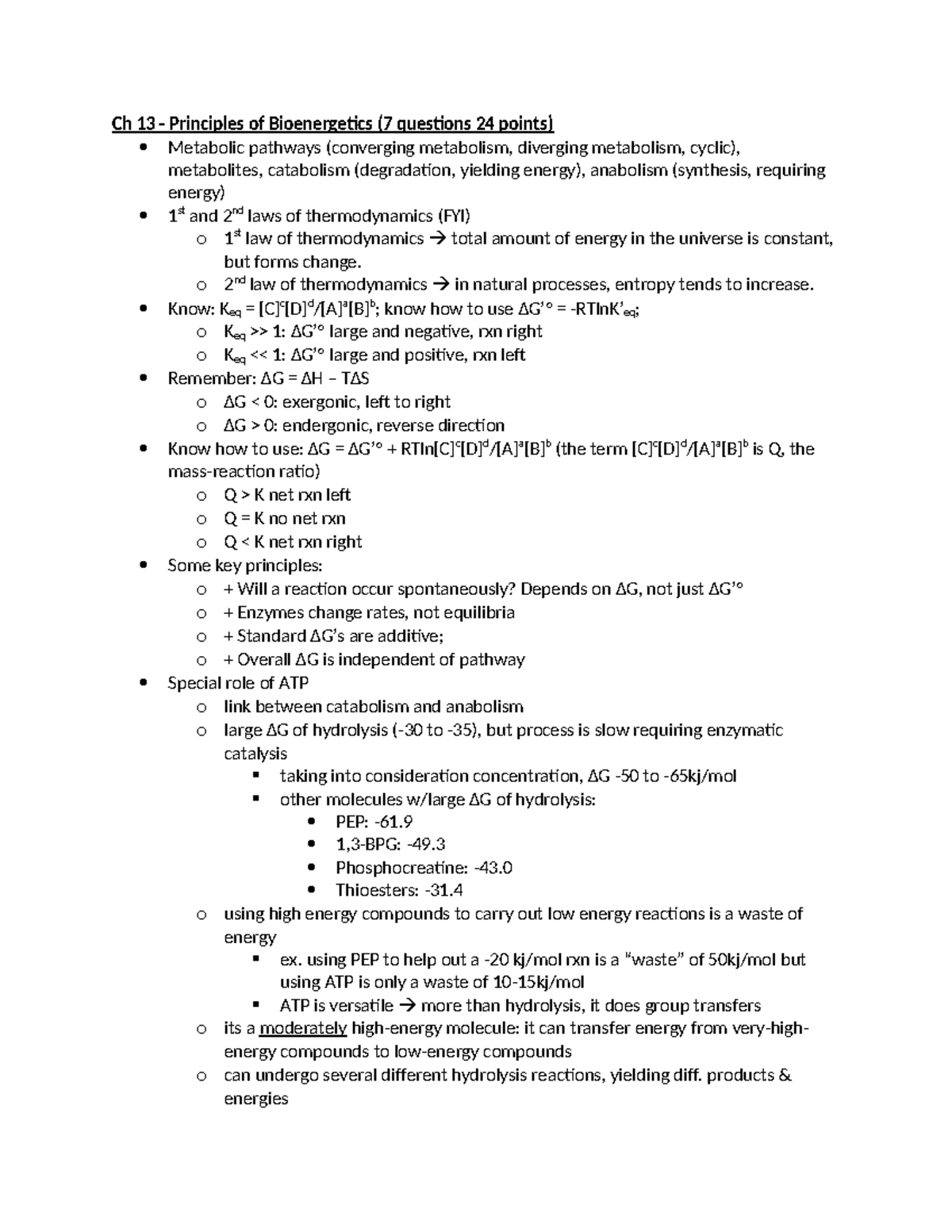 Biochem 2 unit 1 - Unit 1 exam highlights - Ch 13 - Principles of ...