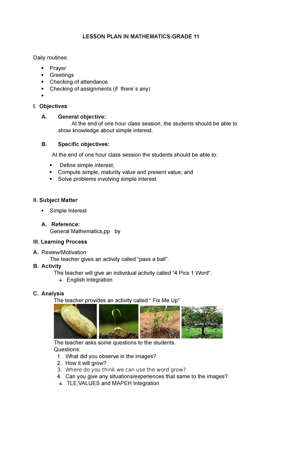 DLP simple interest - daming gusto ano ba yan - LESSON PLAN IN ...