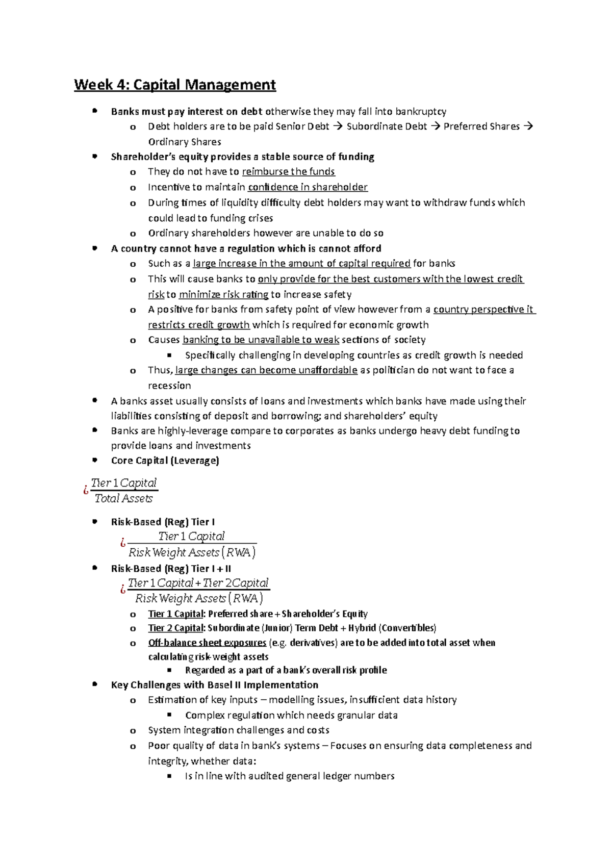 Week 4 Capital Management - Week 4: Capital Management Banks must pay ...