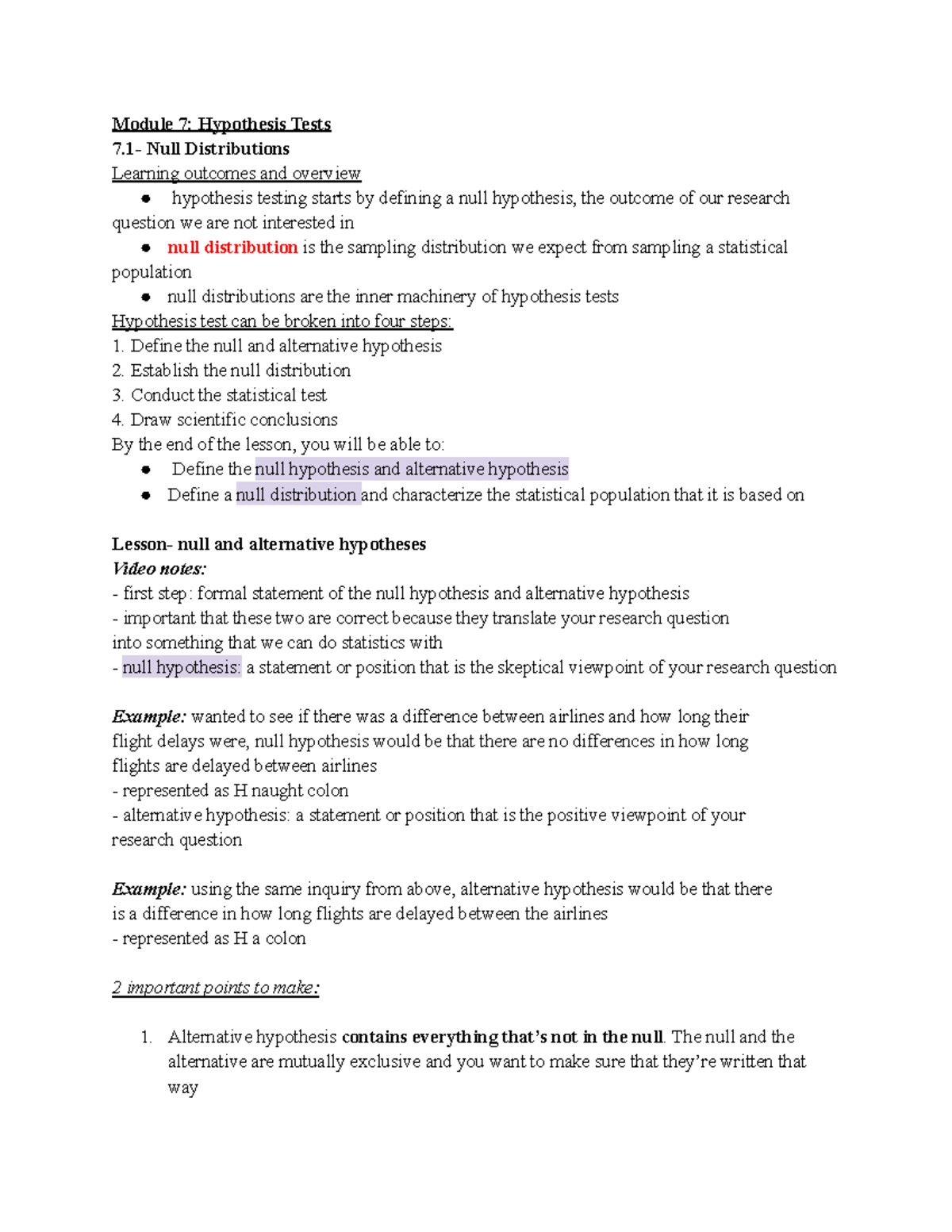 PSYC 202 Module 07 notes - Module 7: Hypothesis Tests 7- Null ...