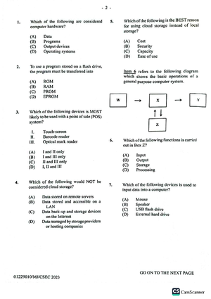 CSEC Information Technology Paper 1 Booklet (2014 - 2021) - .. I . T CODE 01229010 FQRl\1: TP ...