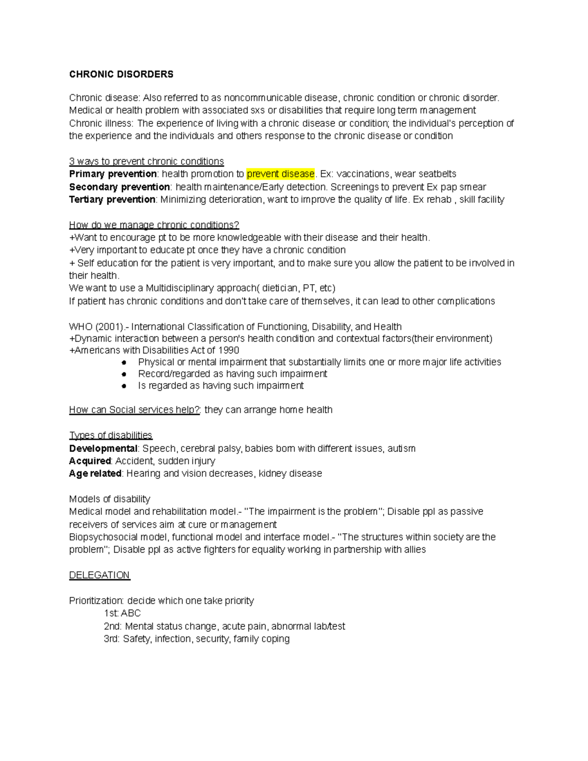 Med Surge 1-4 - CHRONIC DISORDERS Chronic disease: Also referred to as ...