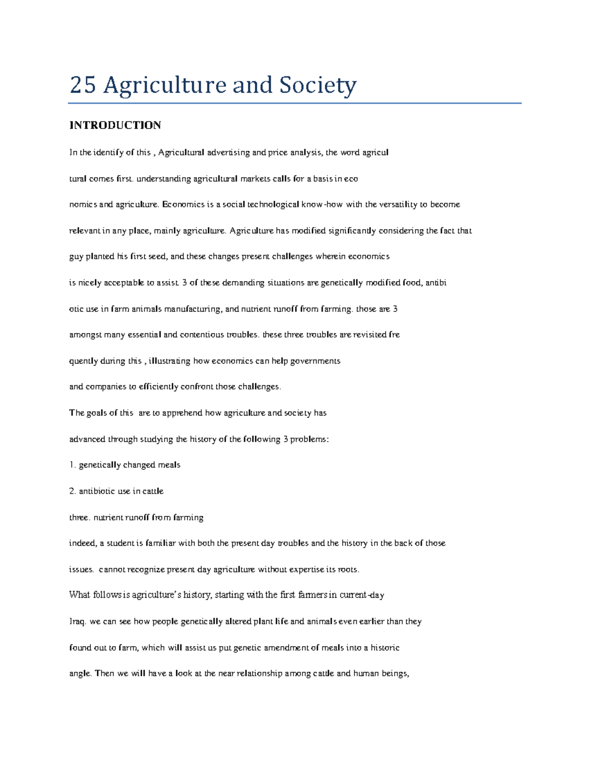 25 Agriculture and Society - 25 Agriculture and Society INTRODUCTION In ...