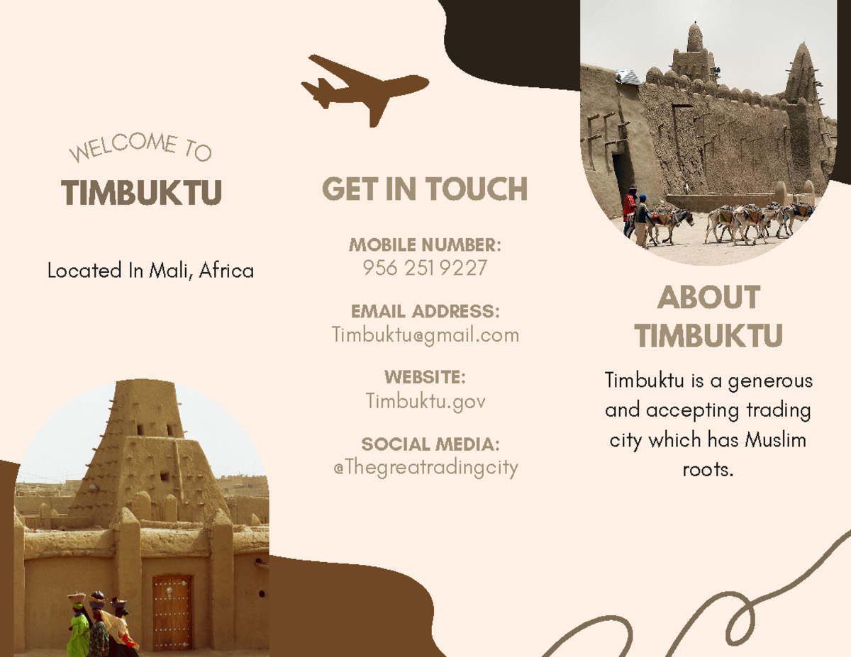 Blue Simple Creative Travel Trifold Brochure - W E L C O METO Timbuktu ...