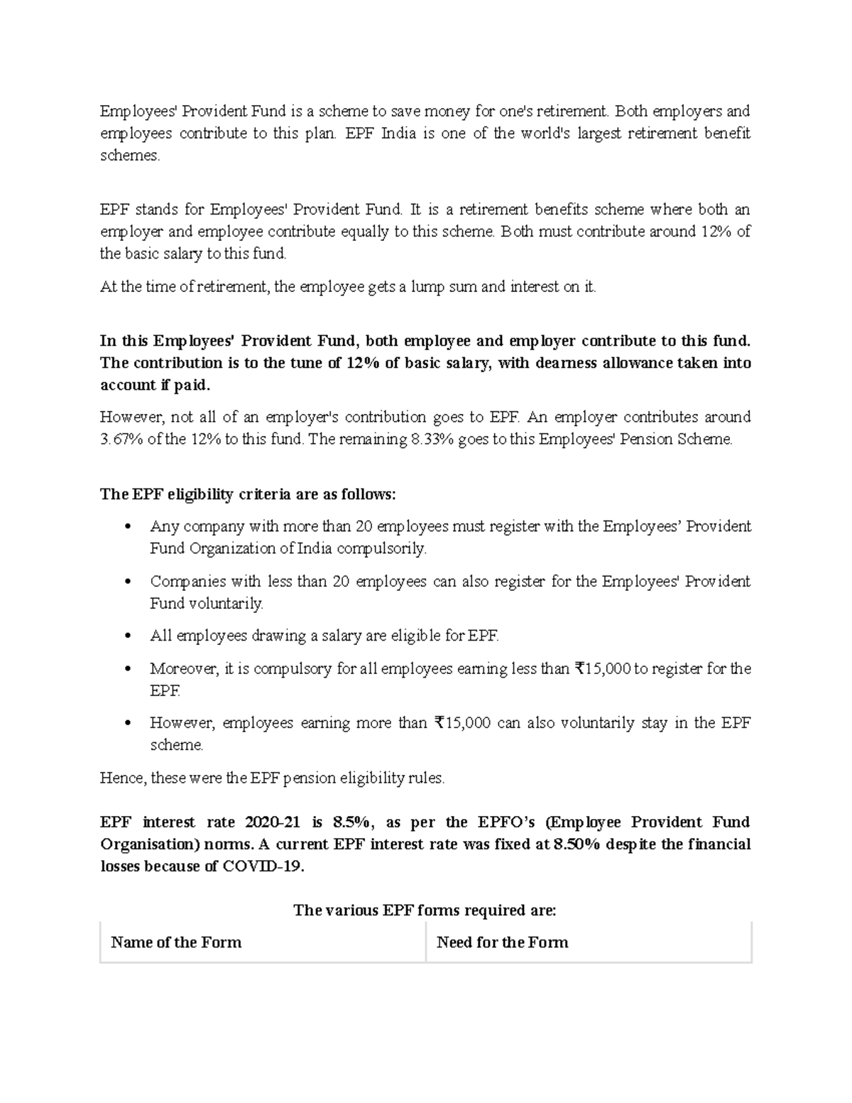 Note on EPF - EPF process - Employees' Provident Fund is a scheme to ...