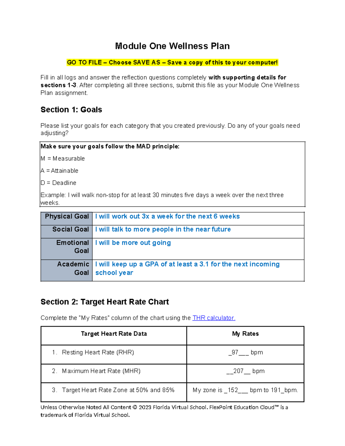 Finished - FLVS/HOPE - Module One Wellness Plan GO TO FILE – Choose ...