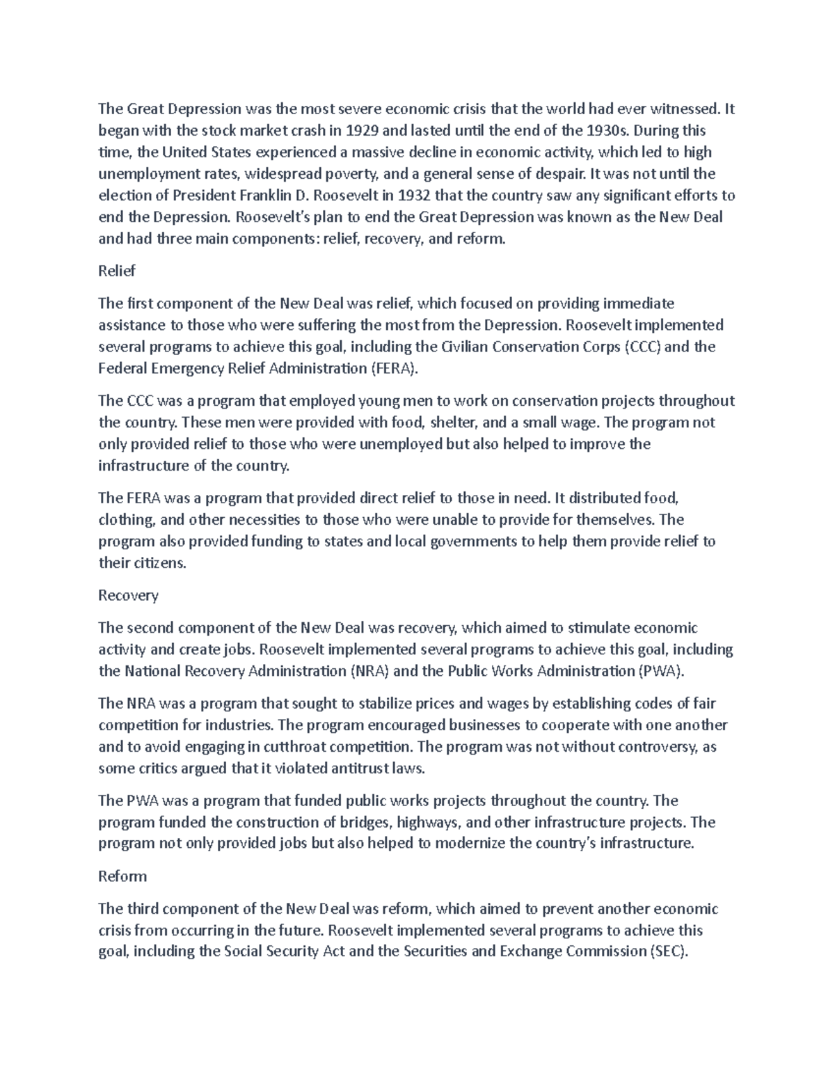 How Did Roosevelt Plan to End the Great Depression - The Great ...