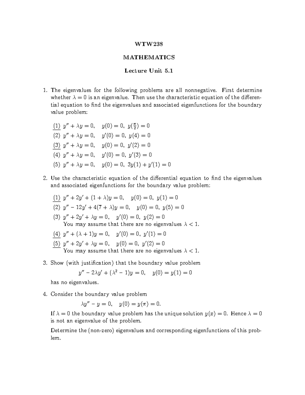 2020 Lecture unit 5.1 (3 Feb) - WTW MATHEMATICS Lecture Unit 5. The ...