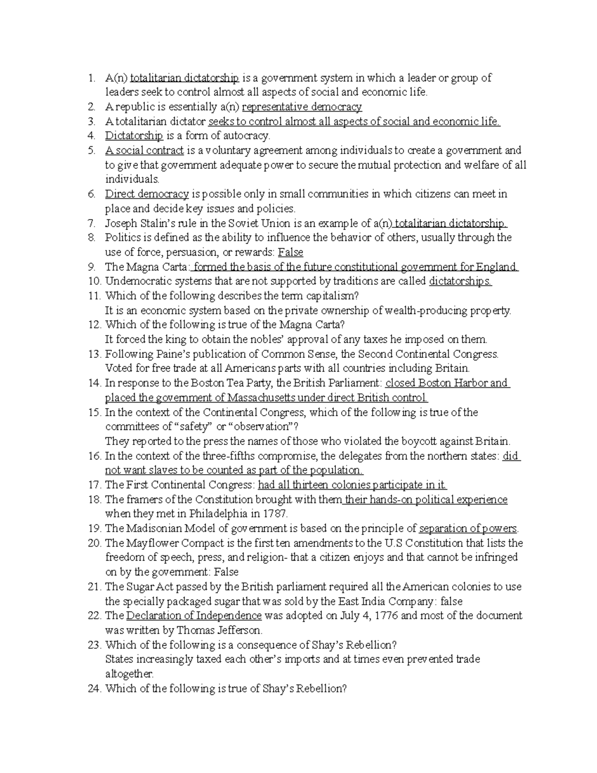 Federal Government Unit 1-3 review - A(n) totalitarian dictatorship is ...