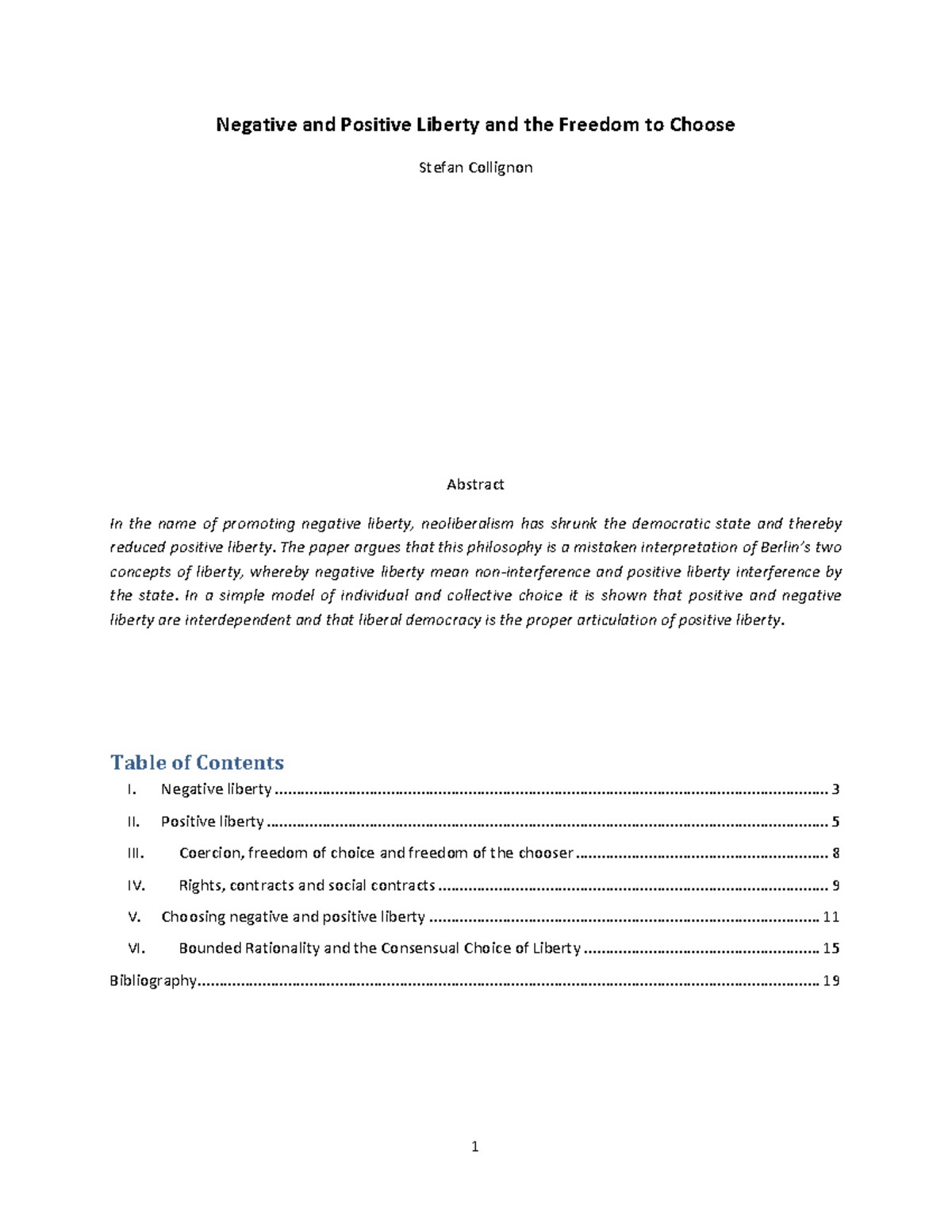 03417 The Freedom to Choose Negative and Positive Liberty 2 Sem Paper 1 ...