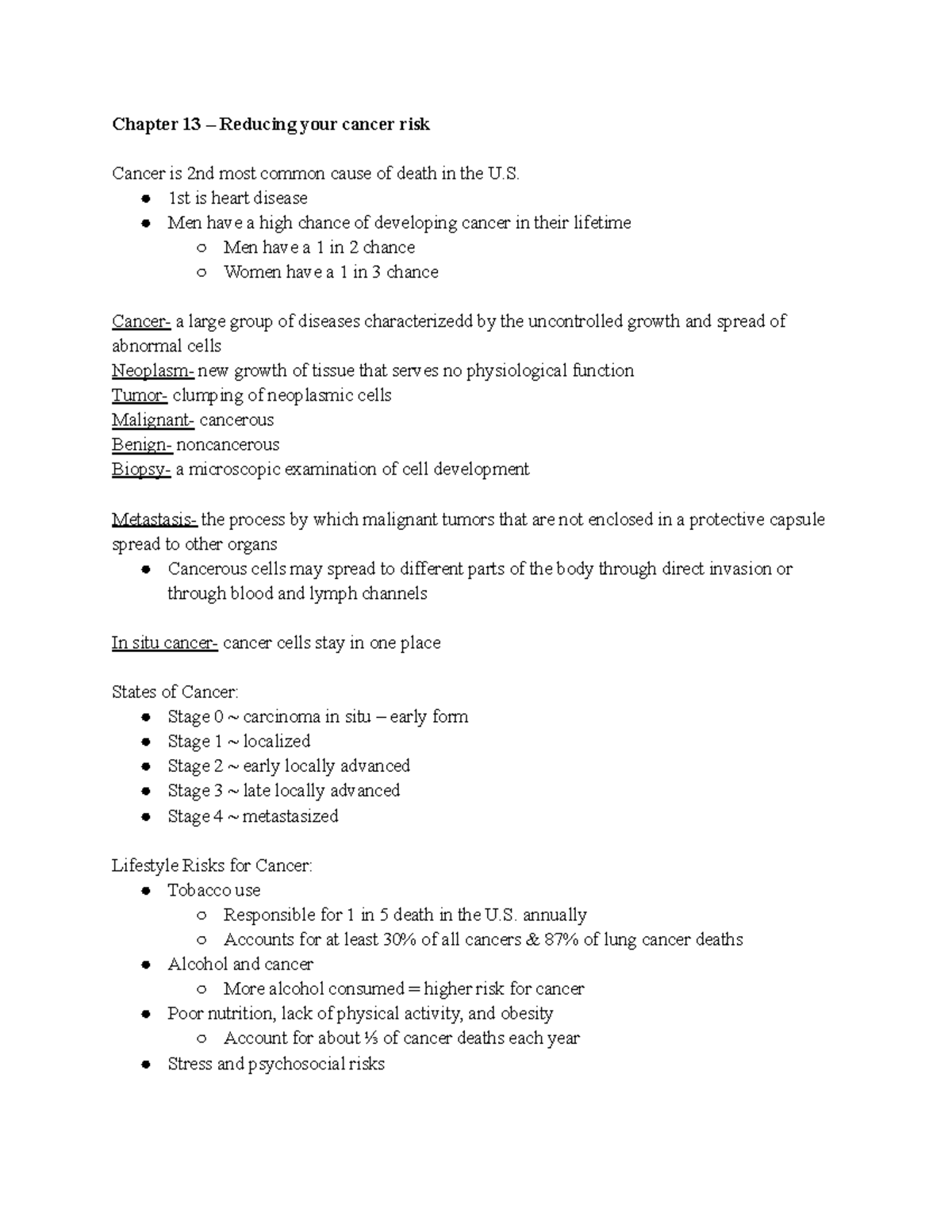HLTH 100 - Chapter 13 partial Lecture Notes - Chapter 13 – Reducing ...
