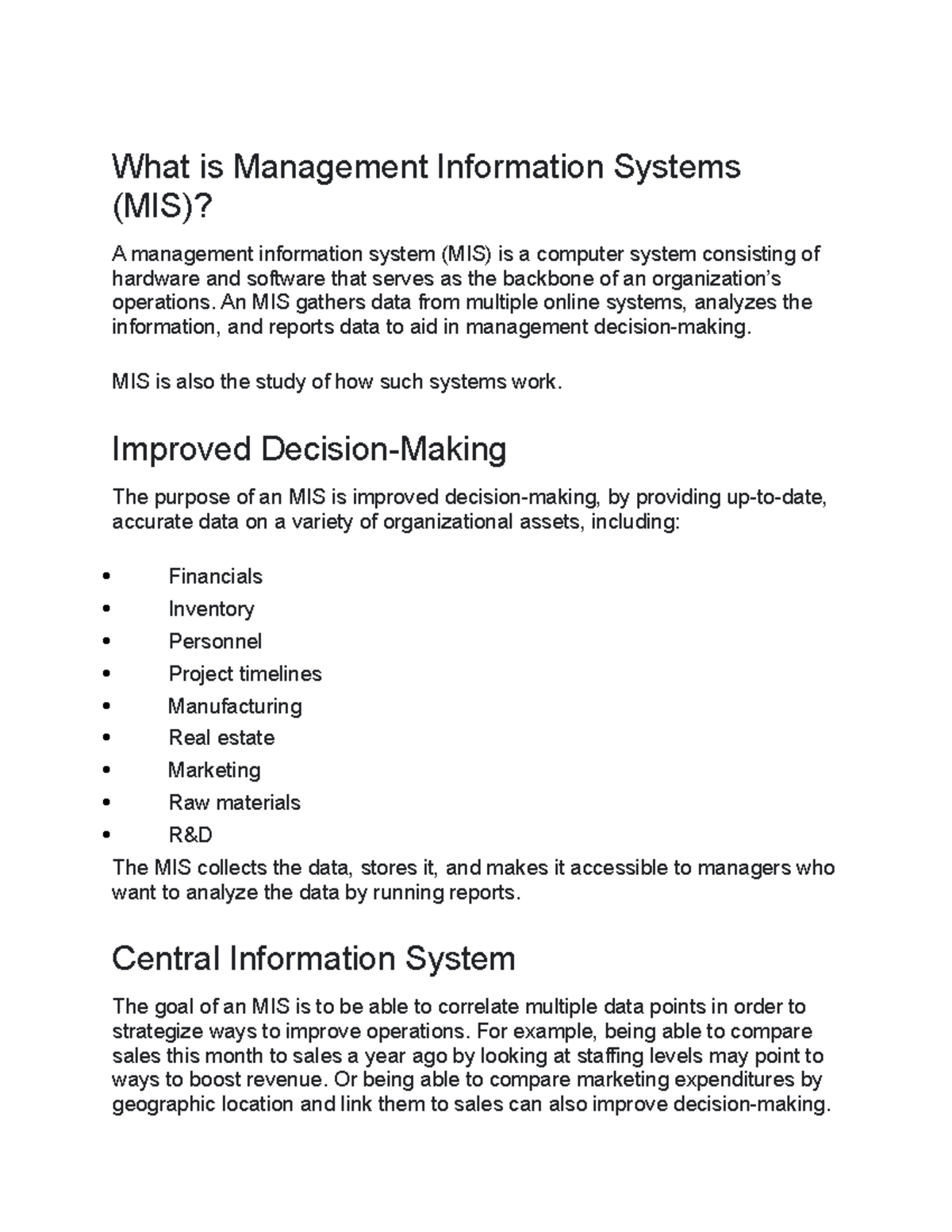 123 Mngmnt Management Information Systems (MIS) - What is Management ...