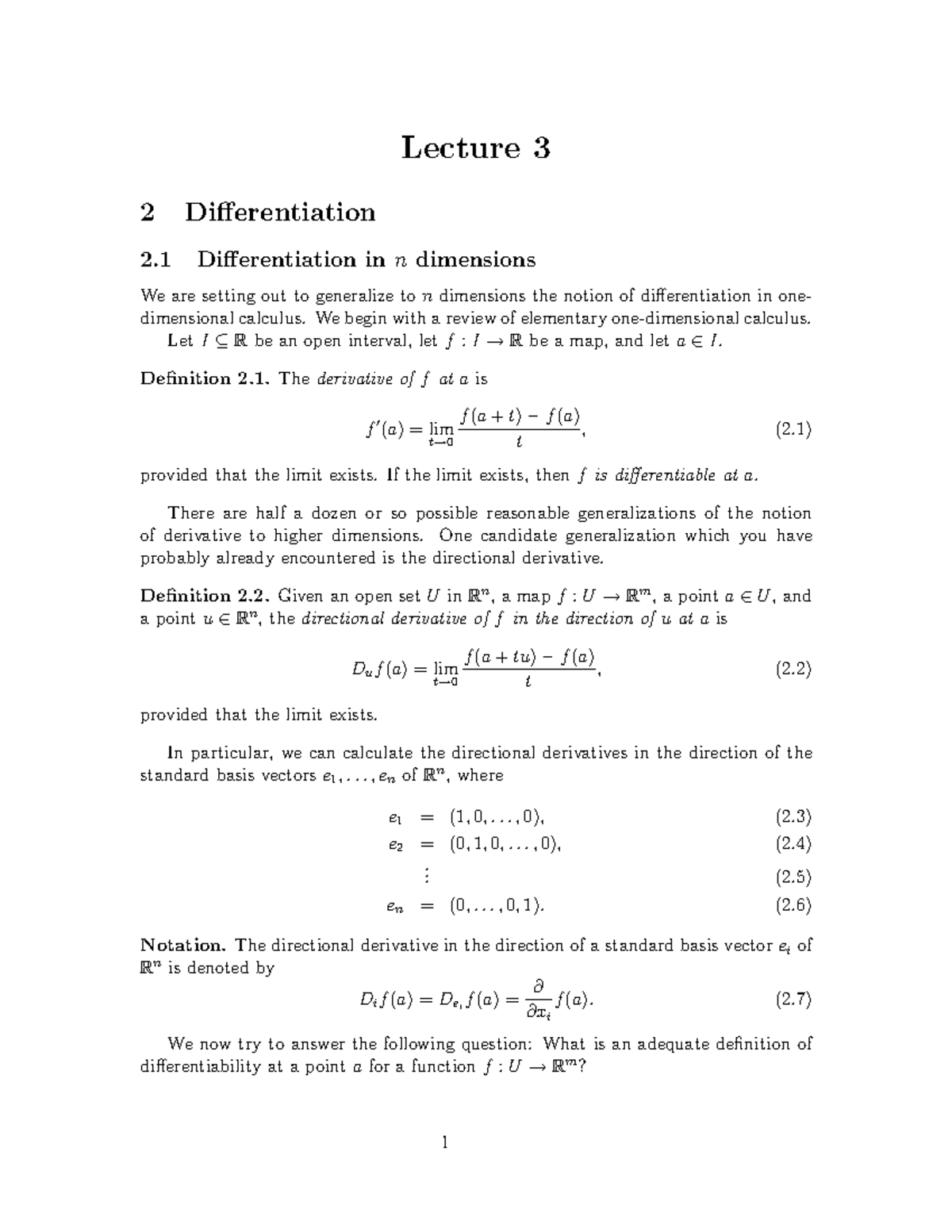 Differentiation in n Dimensions - We begin with a review of elementary ...