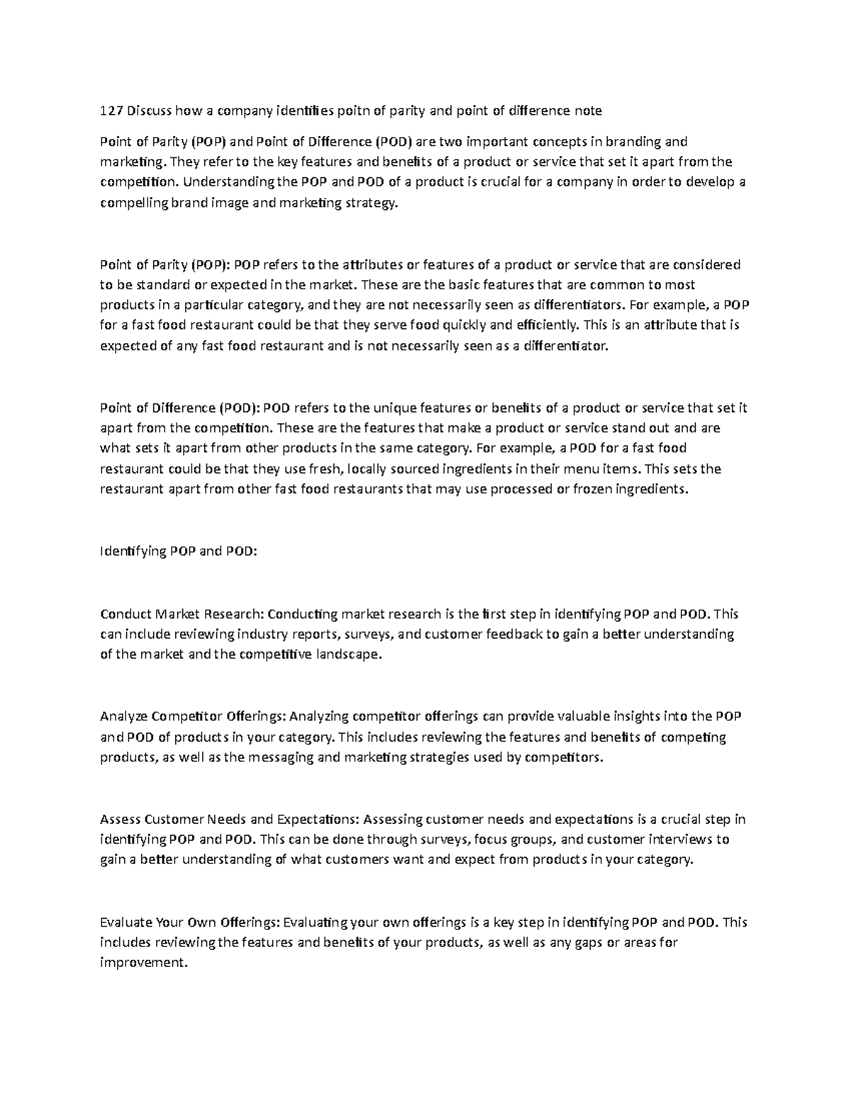 127 Discuss how a company identifies point of parity and point of ...