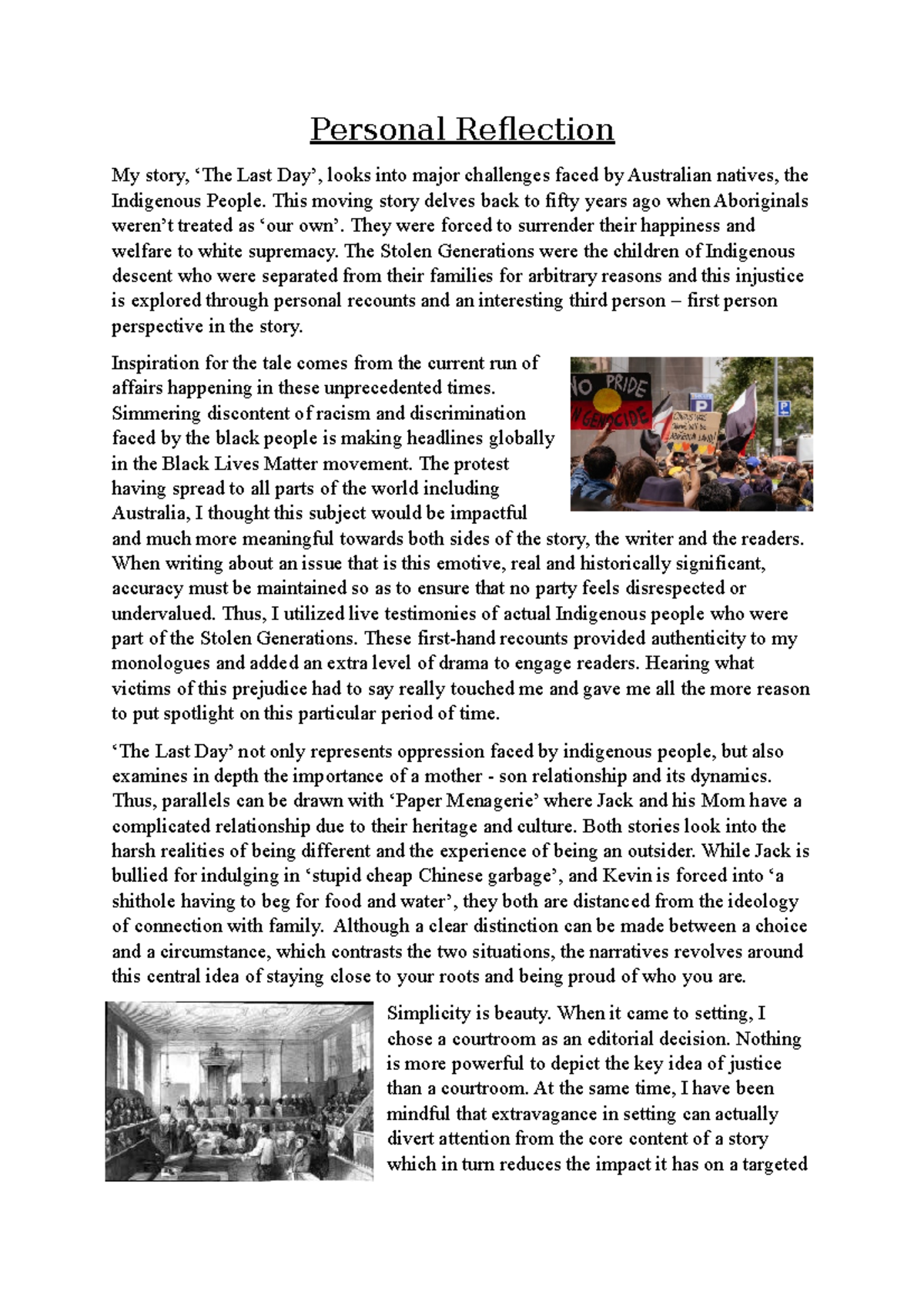 Personal Reflection - Personal Reflection My story, ‘The Last Day ...