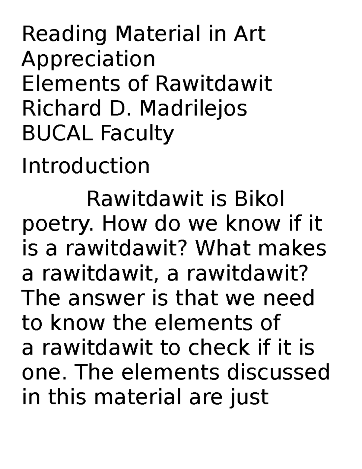 Reading Material in Art Appreciation - Reading Material in Art ...