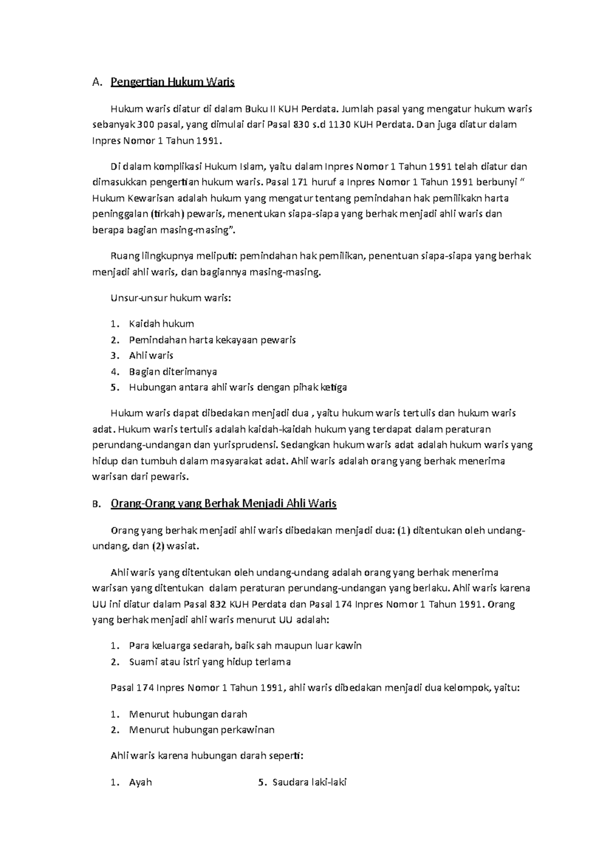 Hukum Waris dalam Hukum Perdata - A. Pengertian Hukum Waris Hukum waris ...