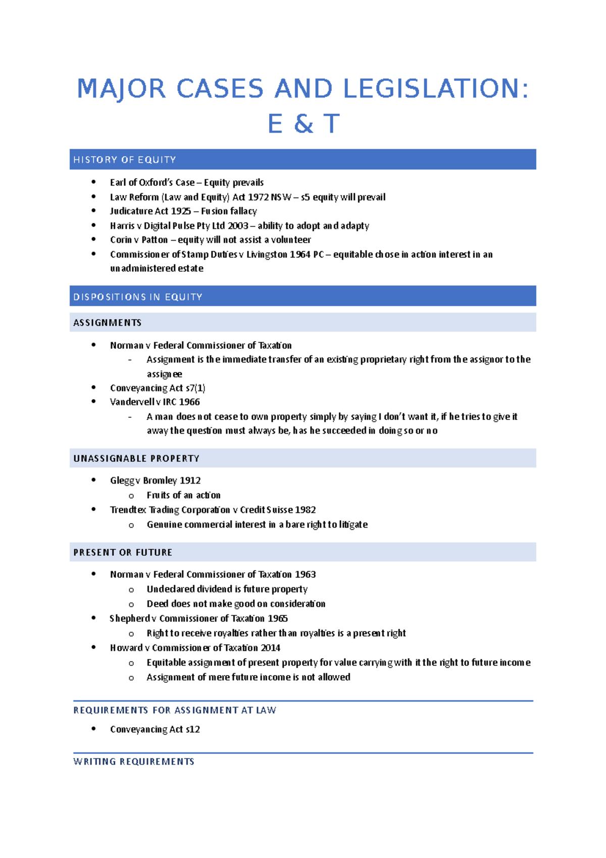 Major cases and legislation - MAJOR CASES AND LEGISLATION: E & T ...