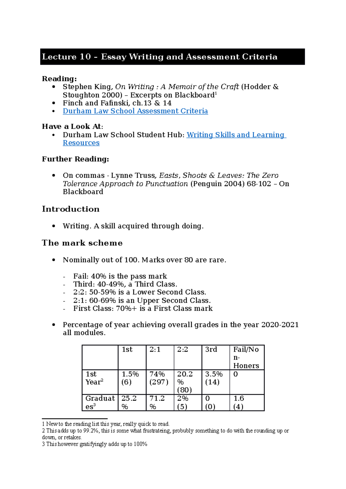 Lecture 10 – Essay Writing and Assessment Criteria - Handout - Lecture ...
